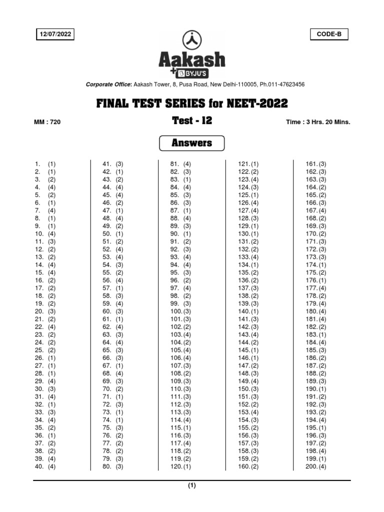 FTS-12 (Code-B) Solution | PDF | Cell (Biology) | Cell Nucleus