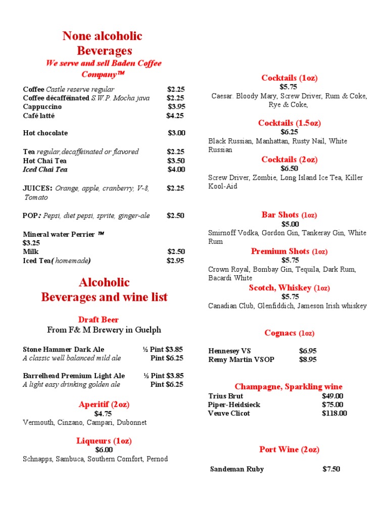Beverage Menus 2011 | PDF | Alcoholic Drinks | Distilled Drinks