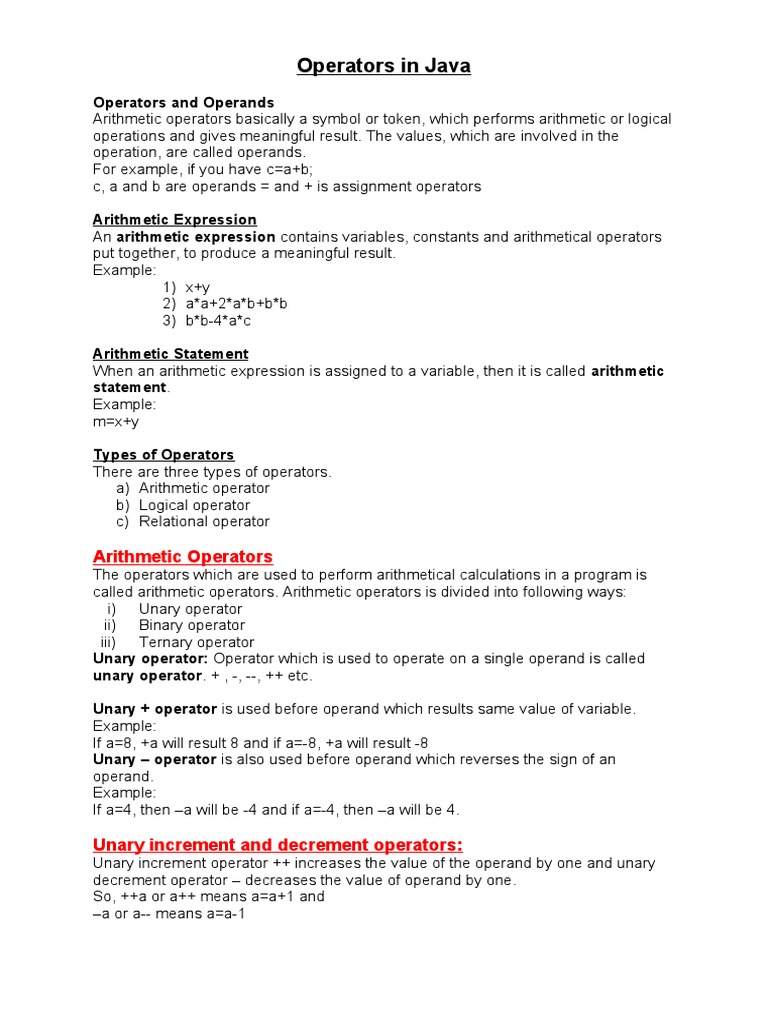 Java operators guide | PDF | Computing | Software Engineering
