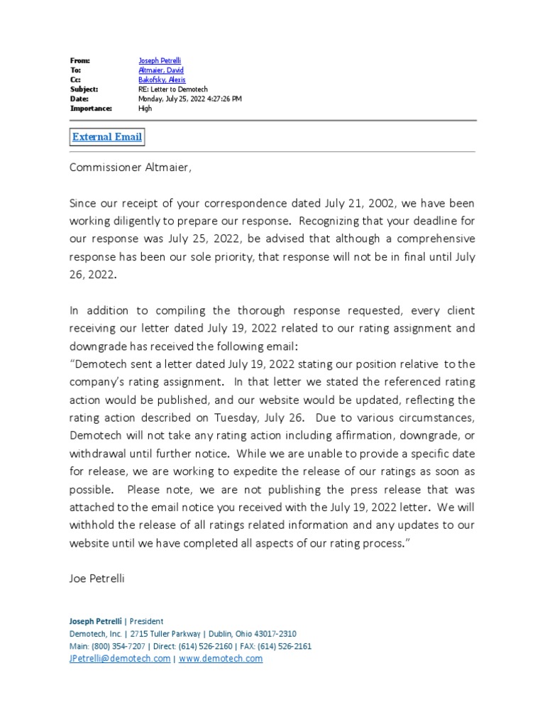 Demotech Letter Response | PDF