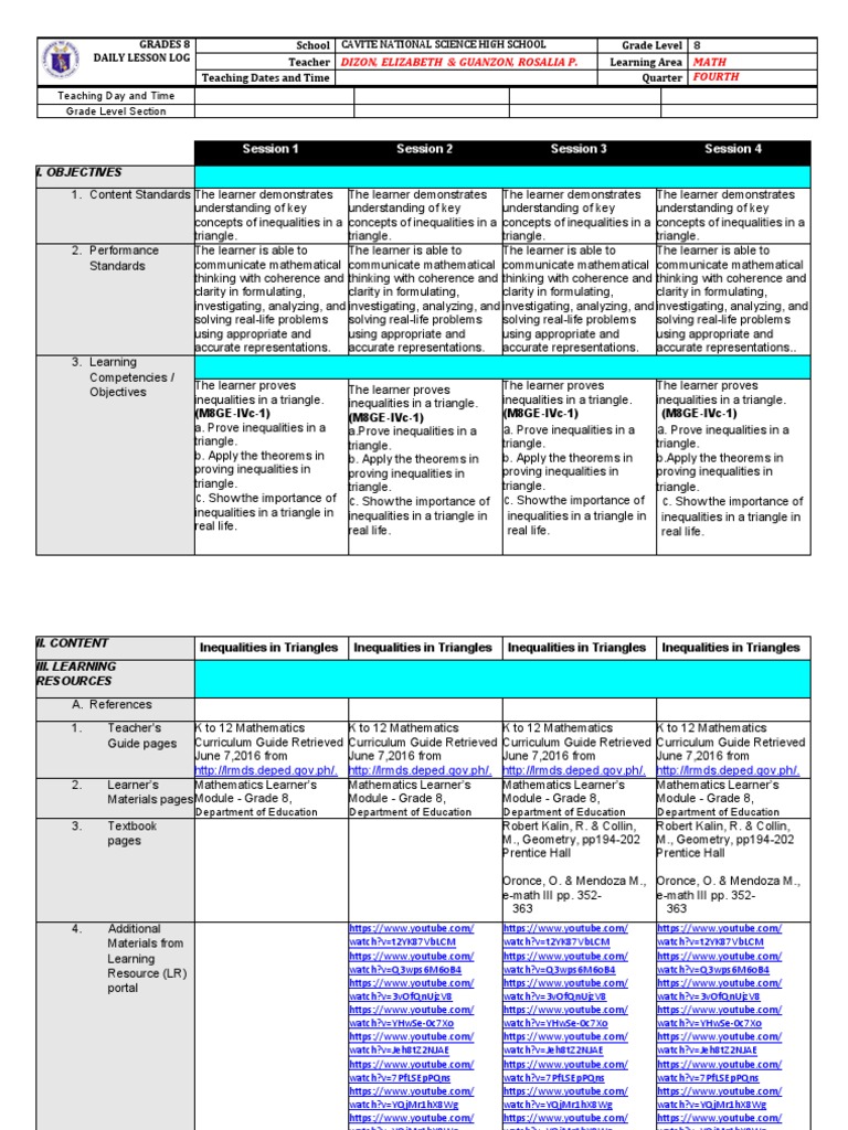 Math 8 DLL 4th Quarter Week 3 LC 50 | Download Free PDF | Learning | Teaching Method