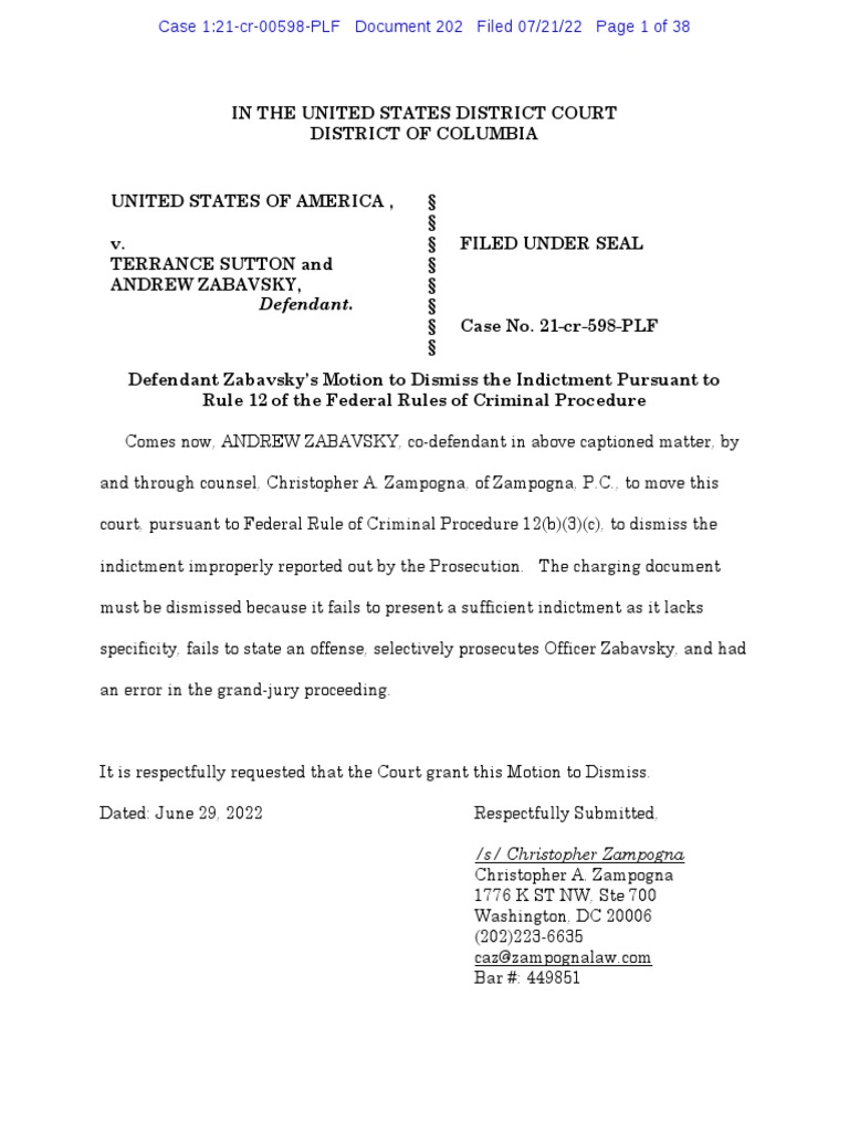 Zabavsky Dismissal | PDF | Conspiracy (Criminal) | Indictment