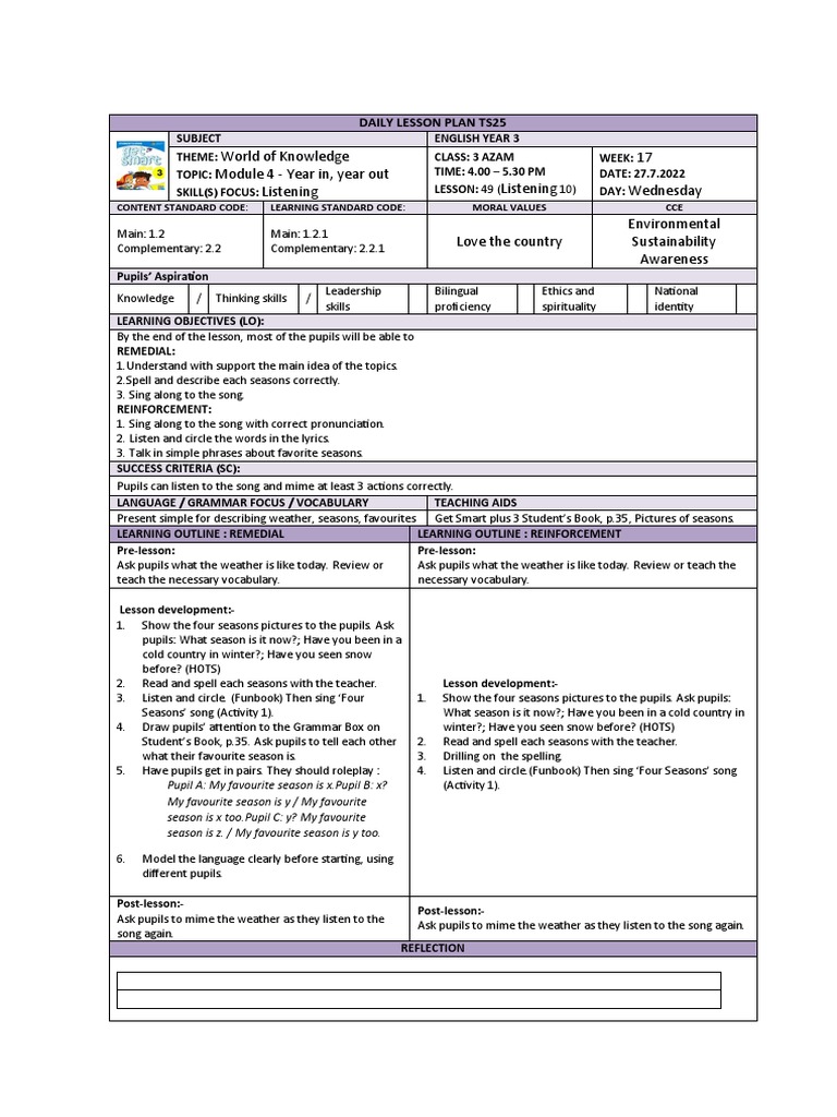 Contoh RPH Plan Mengikut Tahap Penguasaan | PDF | Vocabulary | Cognitive Psychology