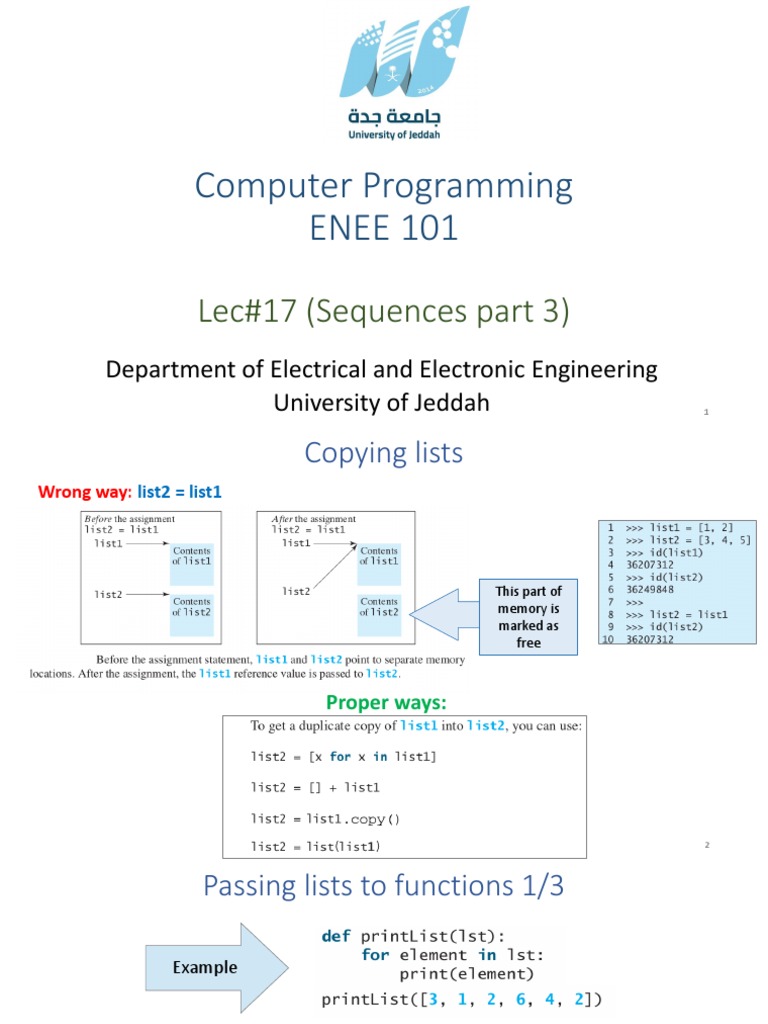 Computer Programming ENEE 101: Lec#17 (Sequences Part 3) | PDF | Matrix (Mathematics) | Function ...