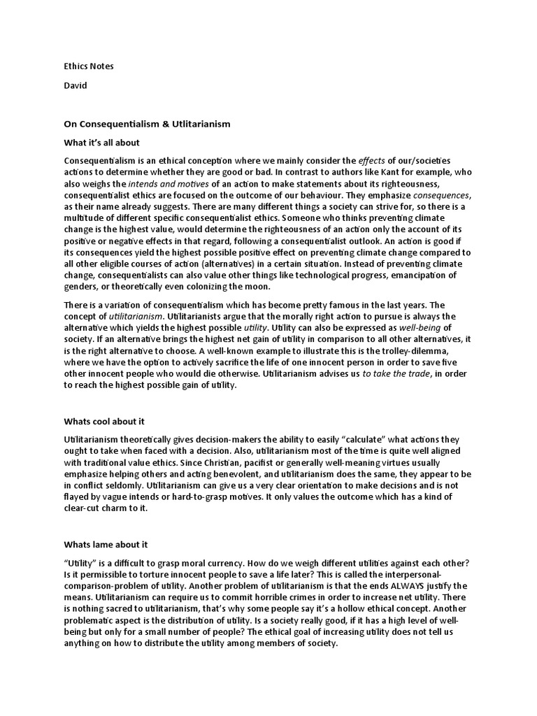 On Consequentialism & Utlitarianism: What It's All About | PDF ...
