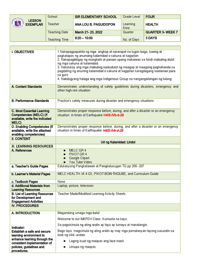 Integrated Lesson Plan on Disaster Response | PDF | Education Theory ...