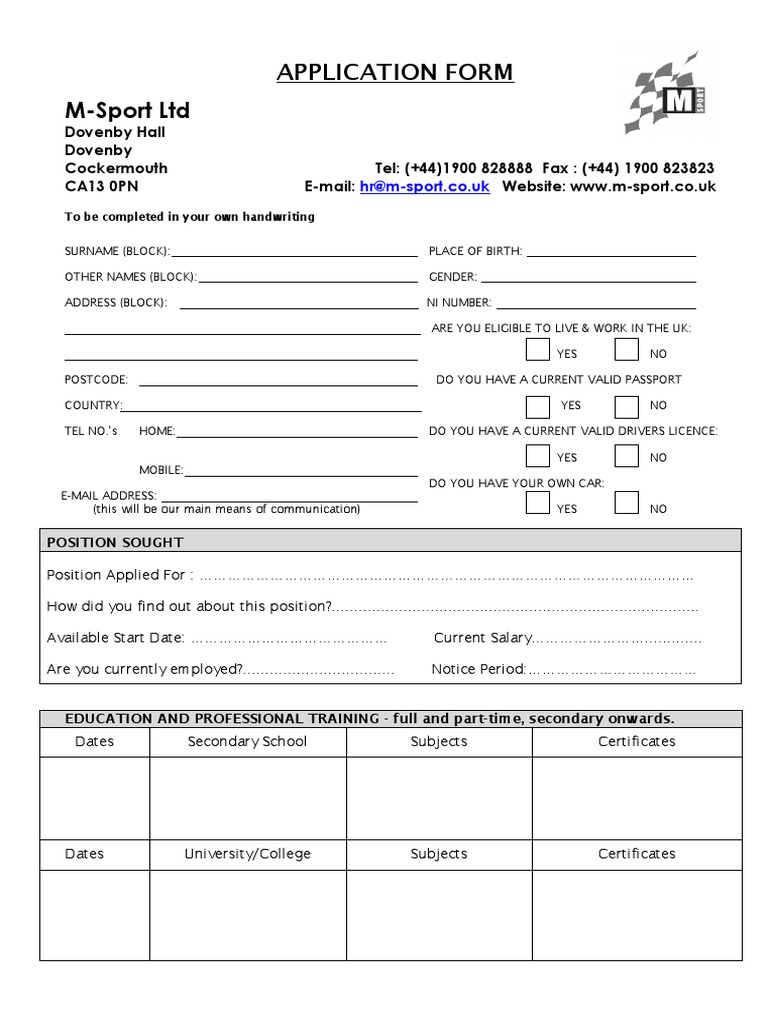 M-Sport Application Form | PDF | Common Law | Government