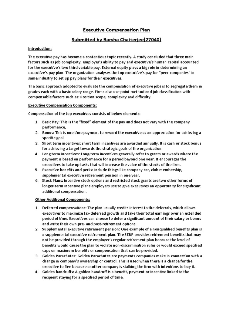 Executive Compensation Plan Overview | PDF | Executive Compensation ...