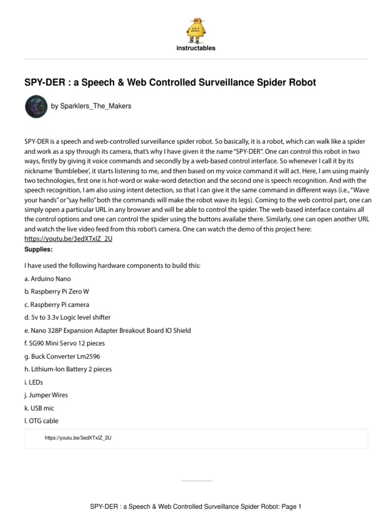 SPY DER A Speech Web Controlled Surveillance Spide | PDF | World Wide Web | Internet & Web