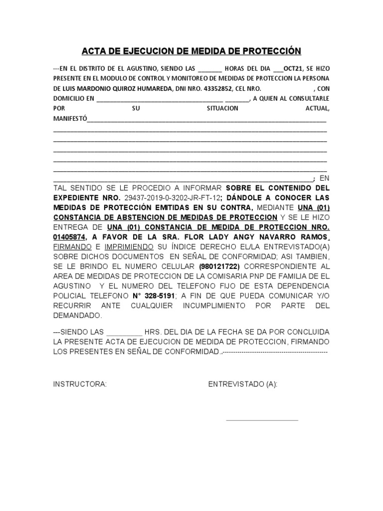Acta de Ejecucion de Medidas de Proteccion | PDF