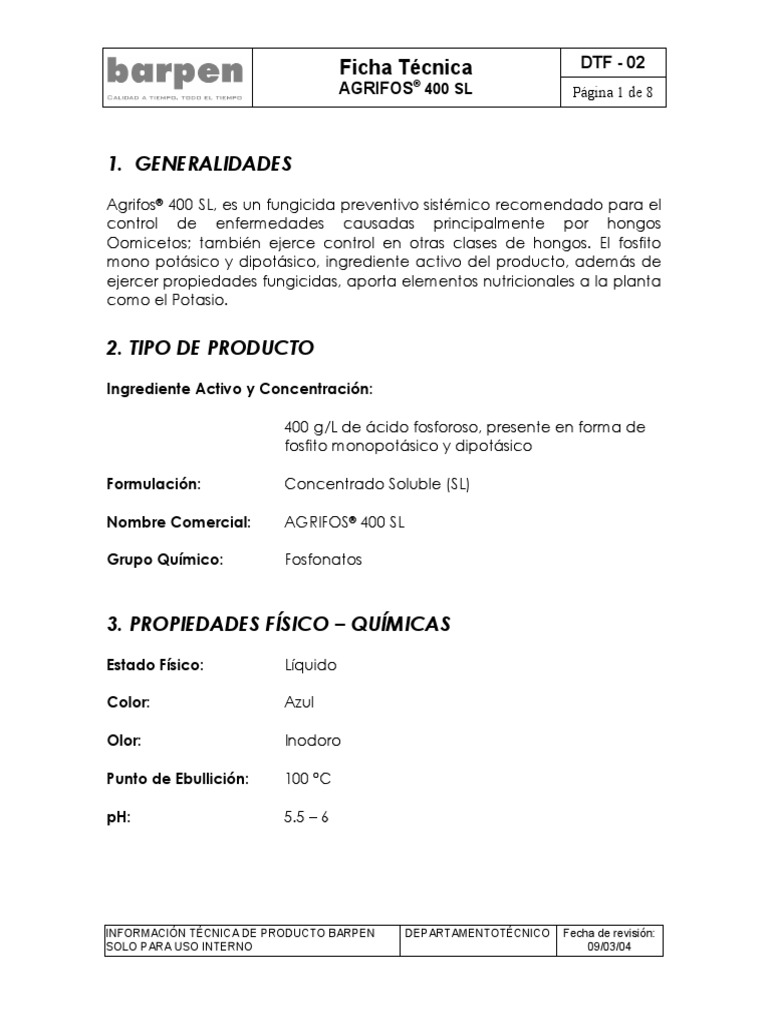 Agrifos 400 SL | PDF | Agua | Fosfato