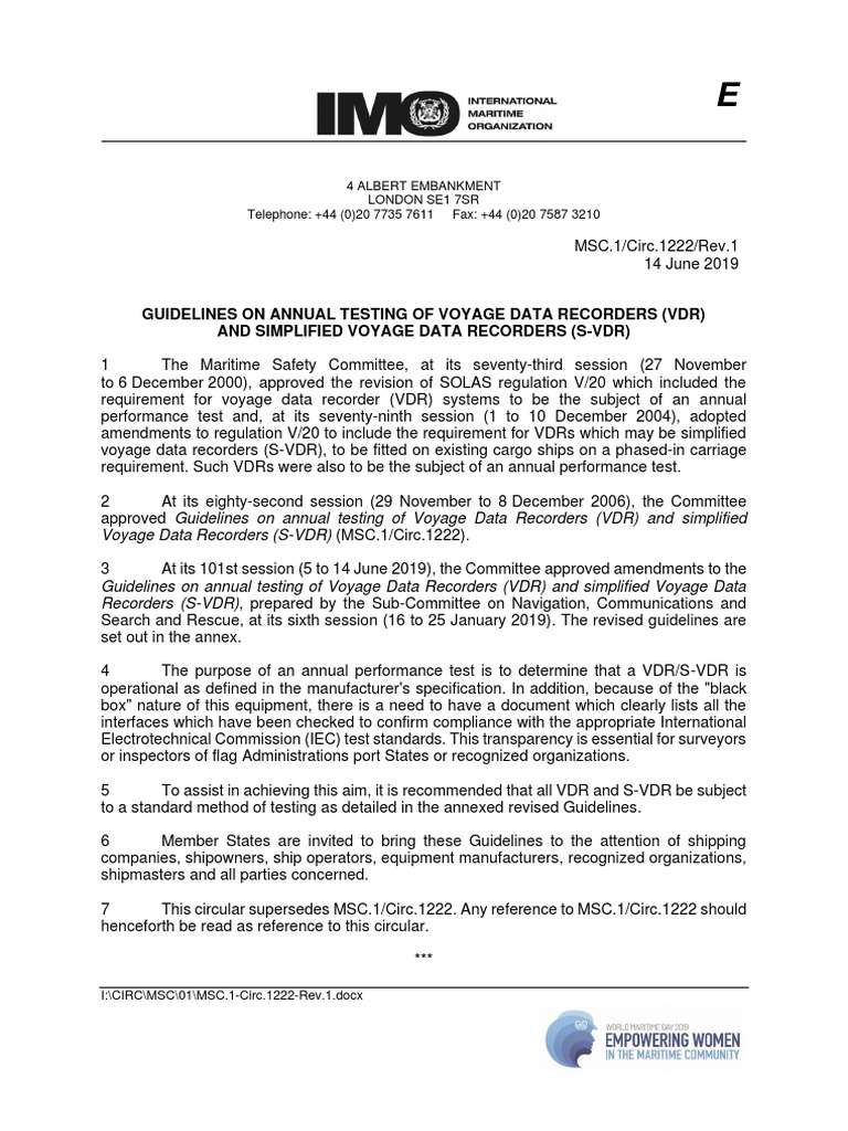 Guidelines On Annual Testing of Voyage Data Recorders (VDR) and ...