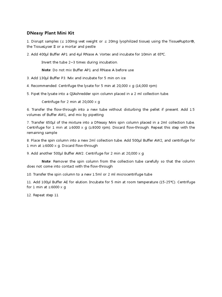 DNeasy Plant Mini Kit: A Step-by-Step Guide for Extracting Genomic DNA ...