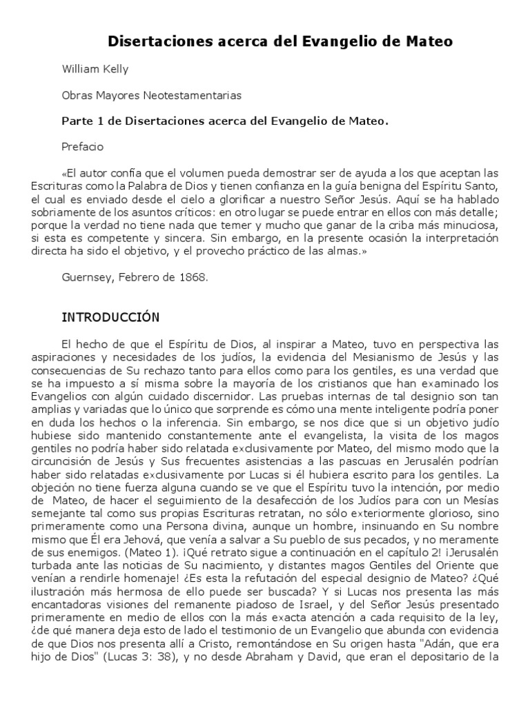 Disertaciones Acerca Del Evangelio de Mateo Prefacio e Introducción - W. Kelly - Gyv | Descargar ...
