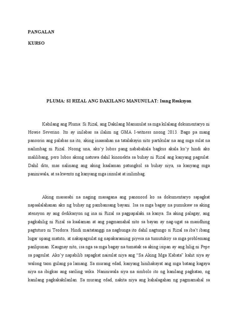 Pluma Si Rizal Ang Dakilang Magaaral | PDF