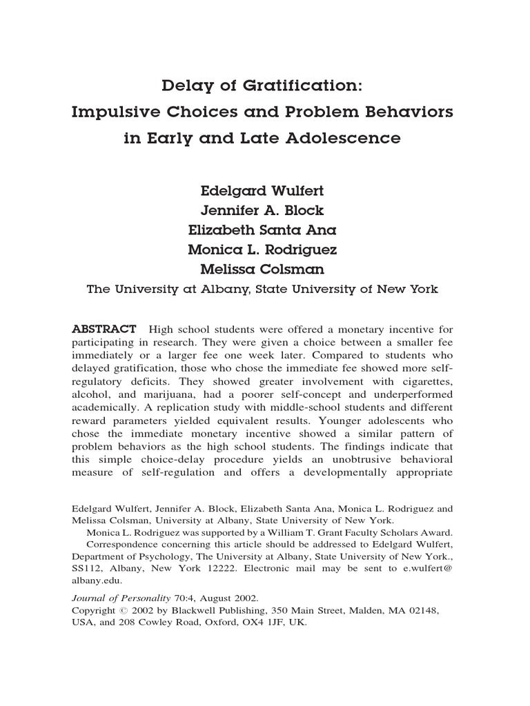 12 Delay of Gratification | PDF | Delayed Gratification | Self-Management