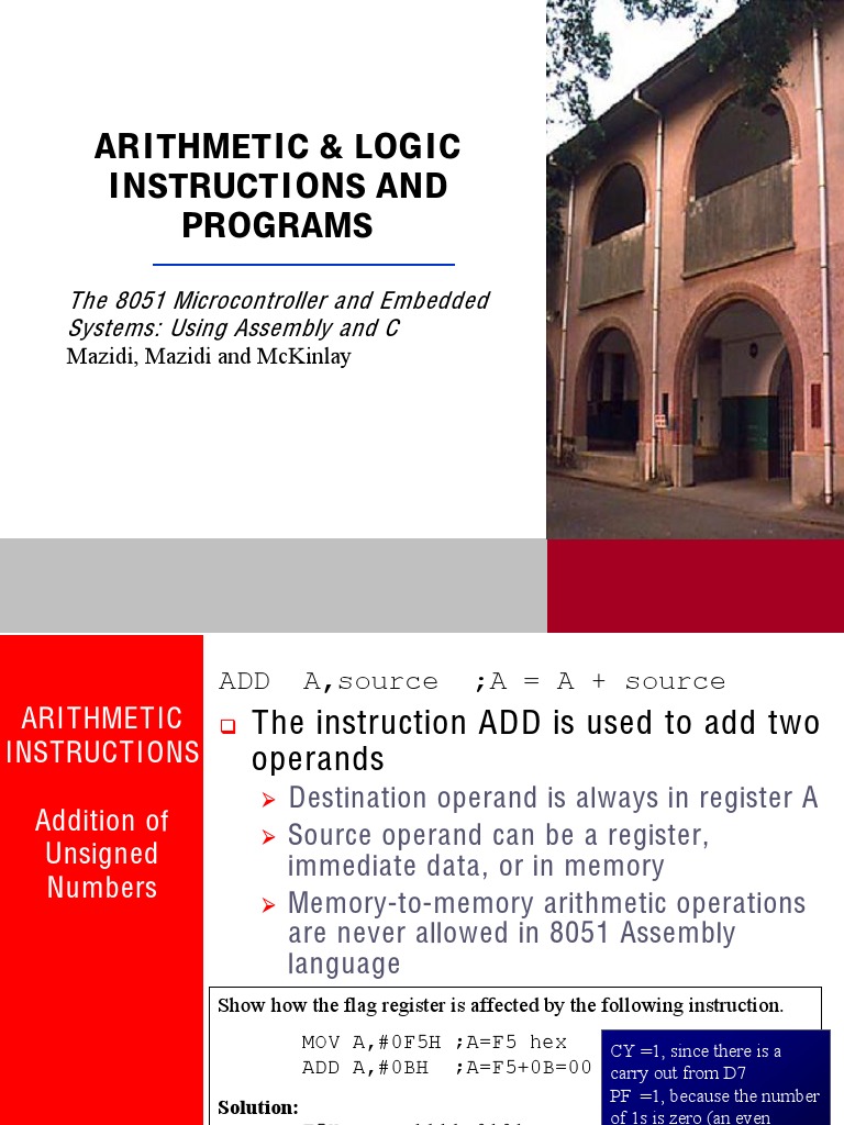 Arithmetic And Logic Instructions And Programs The 8051 Microcontroller And Embedded Systems