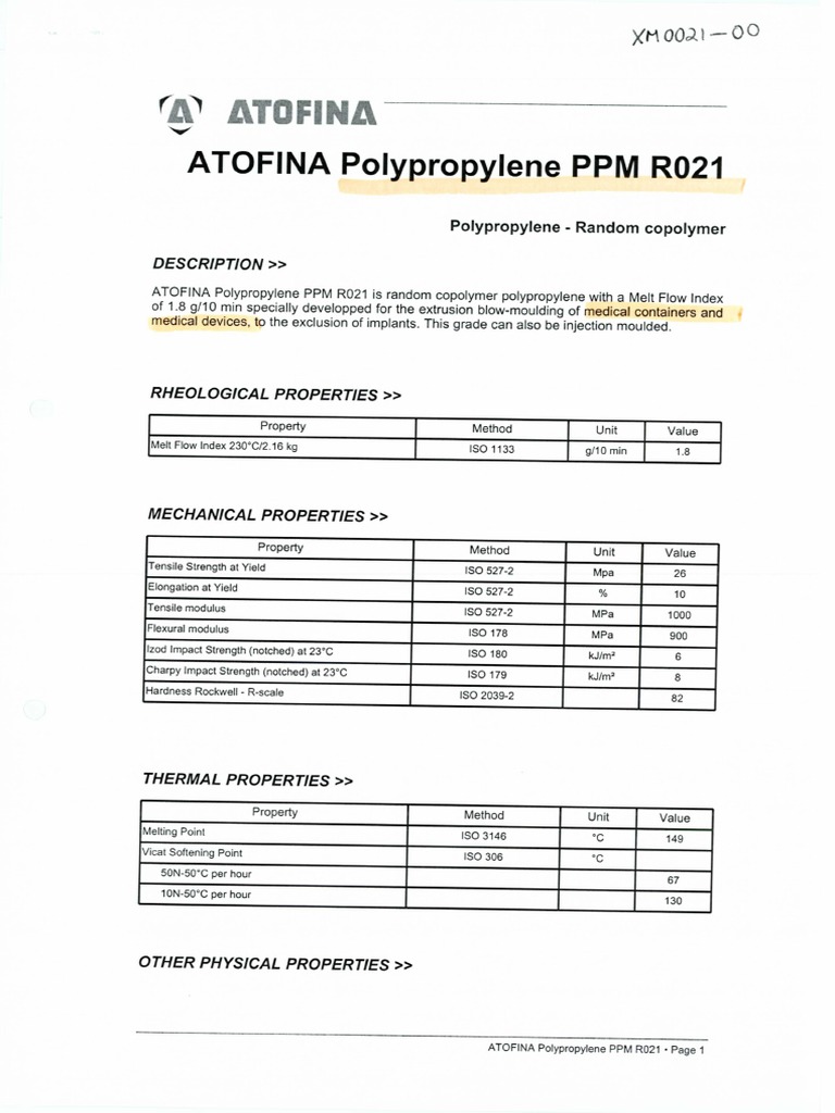 Polypropylene PPM R021 | PDF