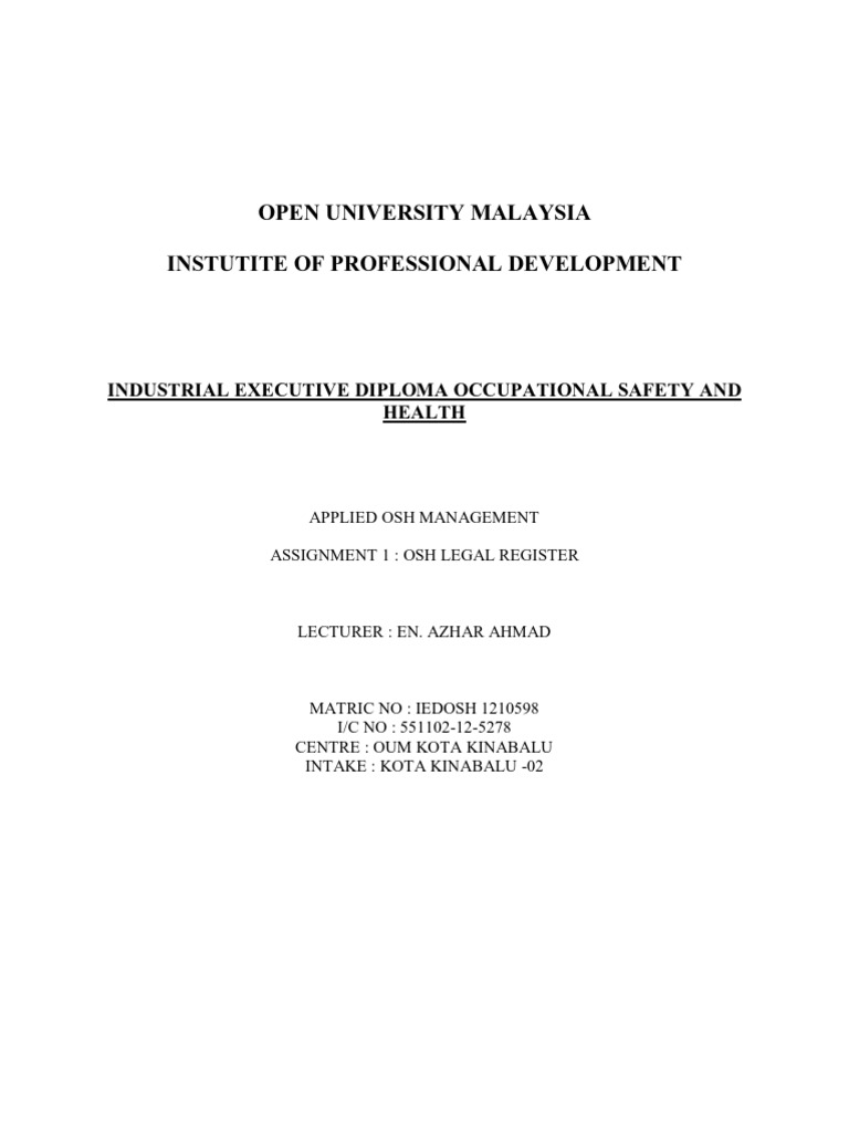 Open University Malaysia Pdf Occupational Safety And Health