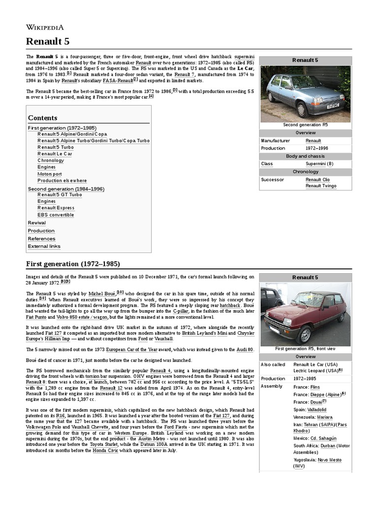 Renault 5: First Generation (1972-1985) | PDF | Private Transport ...