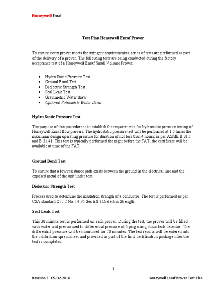 Test Plan Honeywell Enraf Small Volume Prover RevE (00000002) | PDF ...