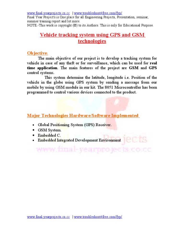 GPS and GSM Based Vehicle Tracking System | PDF | Microcontroller ...