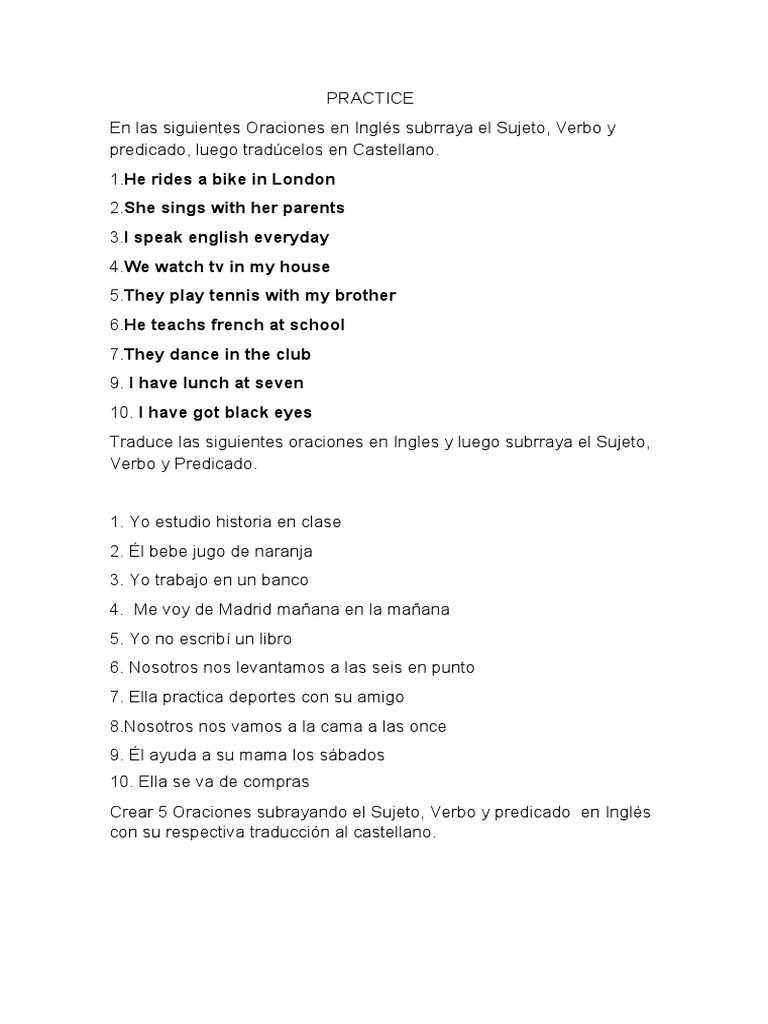 Sujeto Verbo Y Predicado Pdf