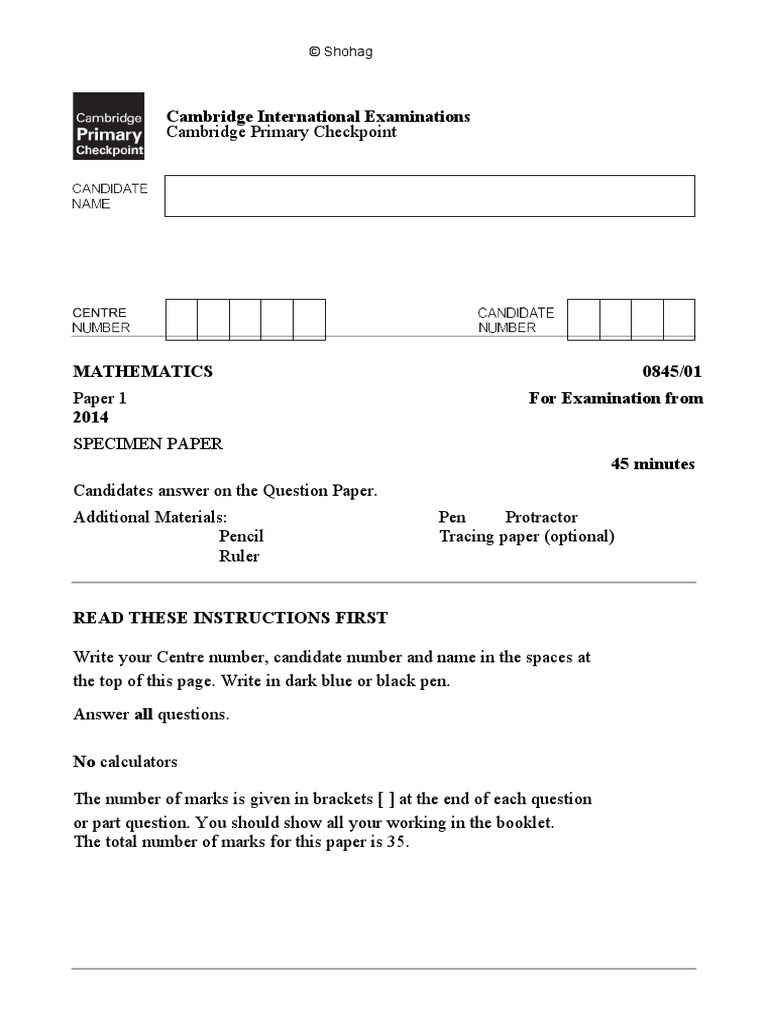 Sample question for Cambridge Curriculum grade 6 | PDF | Mathematics