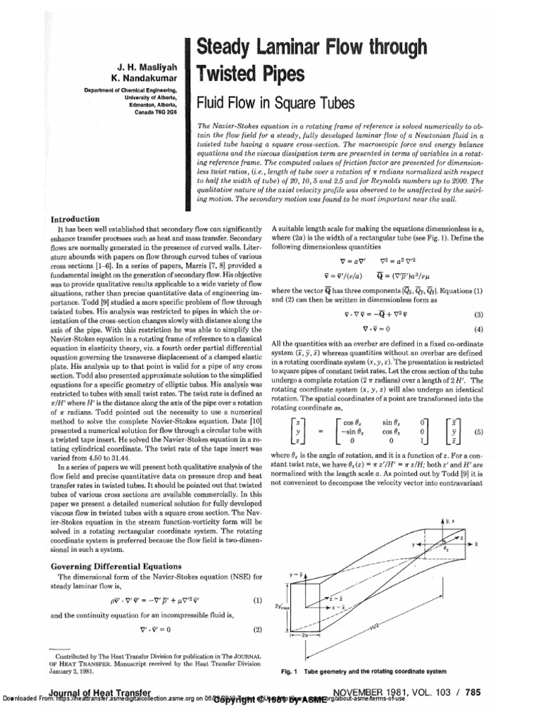 Steady laminar flow through twisted pipes | PDF | Fluid Dynamics | Physics