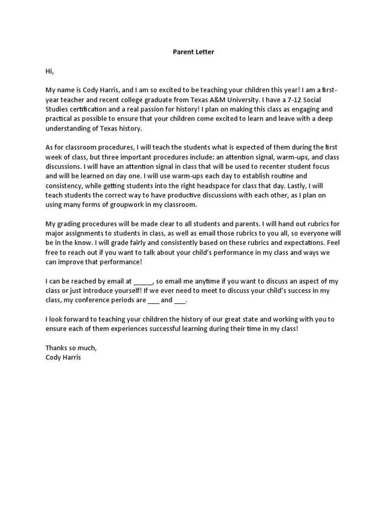 Parent Letter | PDF | Wellness