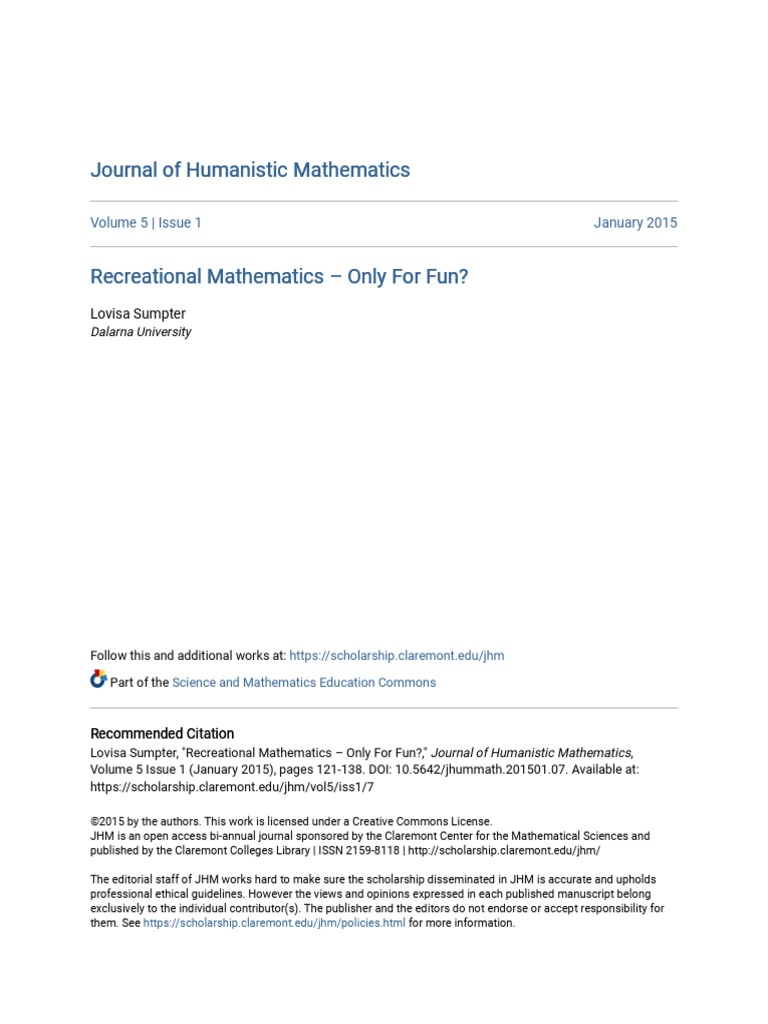 Recreational Mathematics - Only For Fun | PDF | Affect (Psychology ...