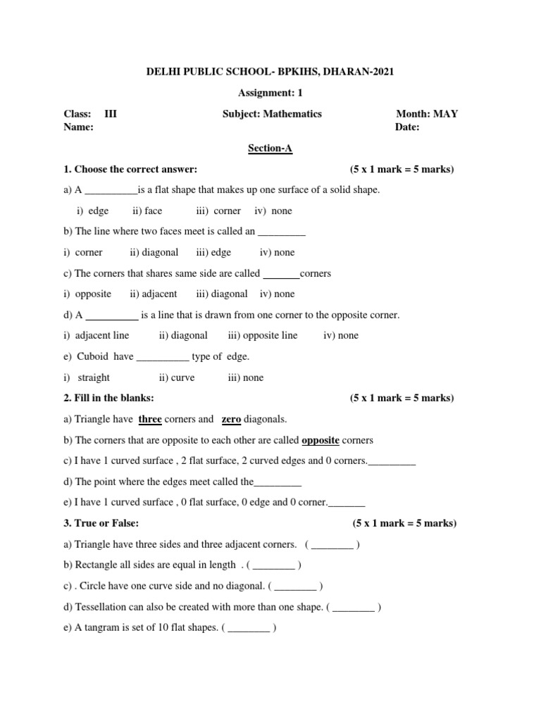 Maths Class 3 Worksheet 8 | PDF | Rectangle | Shape