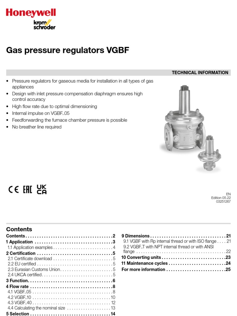 Gas Pressure Regulators VGBF: Technical Information | PDF | Valve | Gases