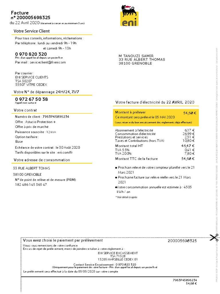 Facture Eni | PDF | Taxe sur la valeur ajoutée | Facture