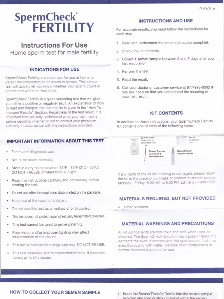 SpermCheck Home Test Instructions | PDF | Semen | Ejaculation