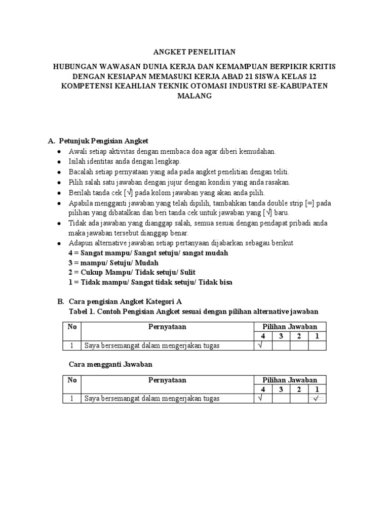 Angket Penelitian | PDF