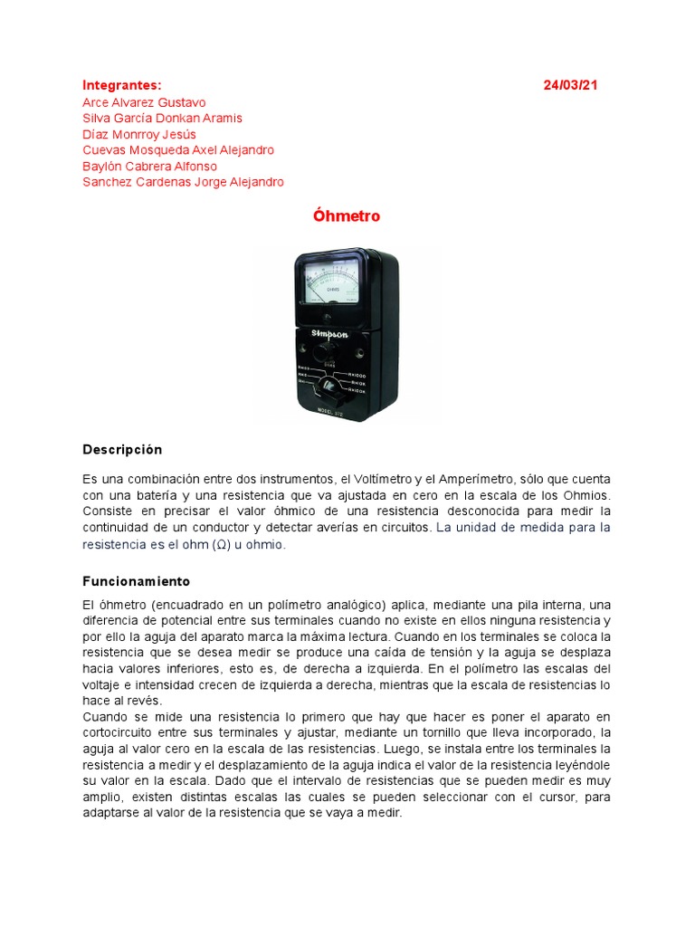Ohmetro | PDF | Resistencia Eléctrica y Conductancia | Electrónica