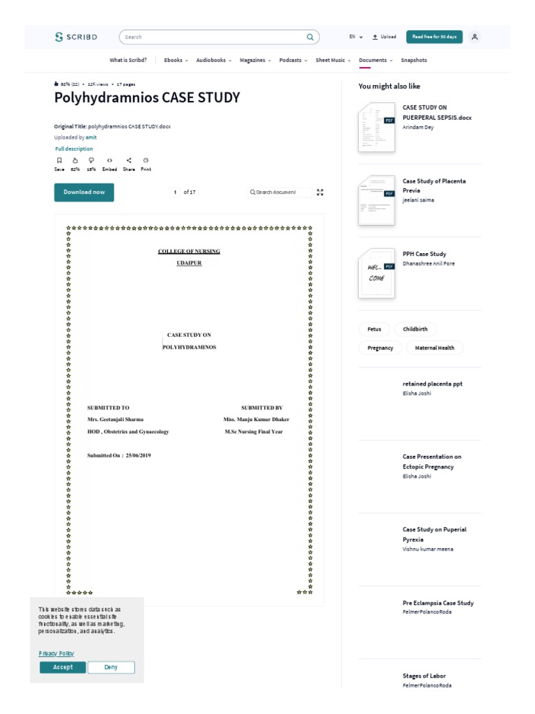 WWW Scribd Com Document 437023289 Polyhydramnios CASE STUDY | PDF ...