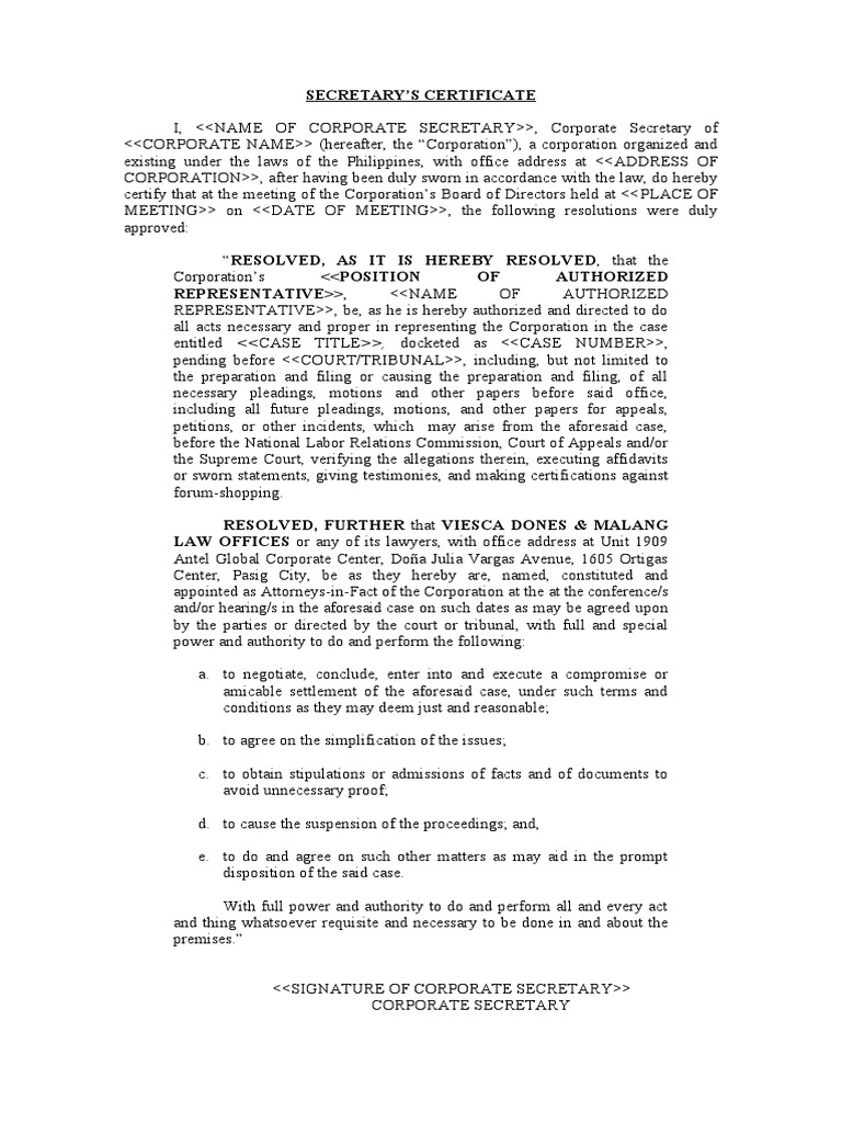 Sec Cert | PDF | Affidavit | Legal Procedure