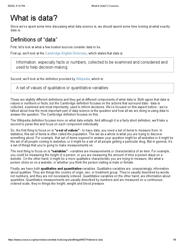 What Is Data - Coursera | PDF | Data | Quantitative Research