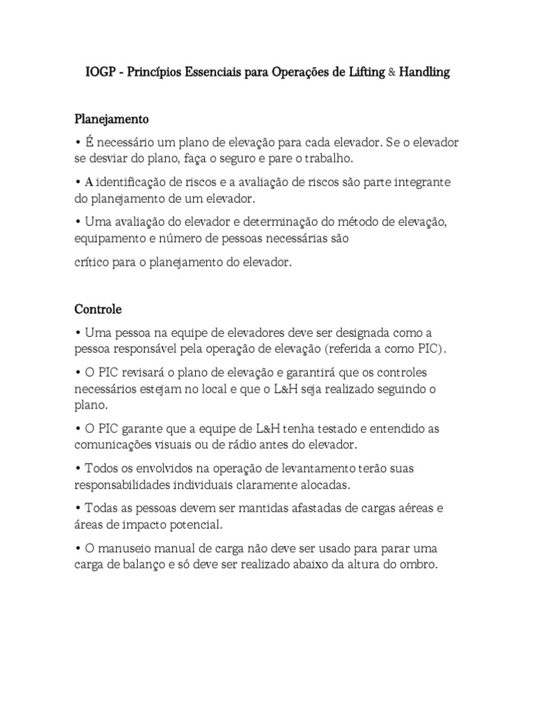 IOGP - Lifting & Handling - Principios BASICOS | PDF | Planejamento