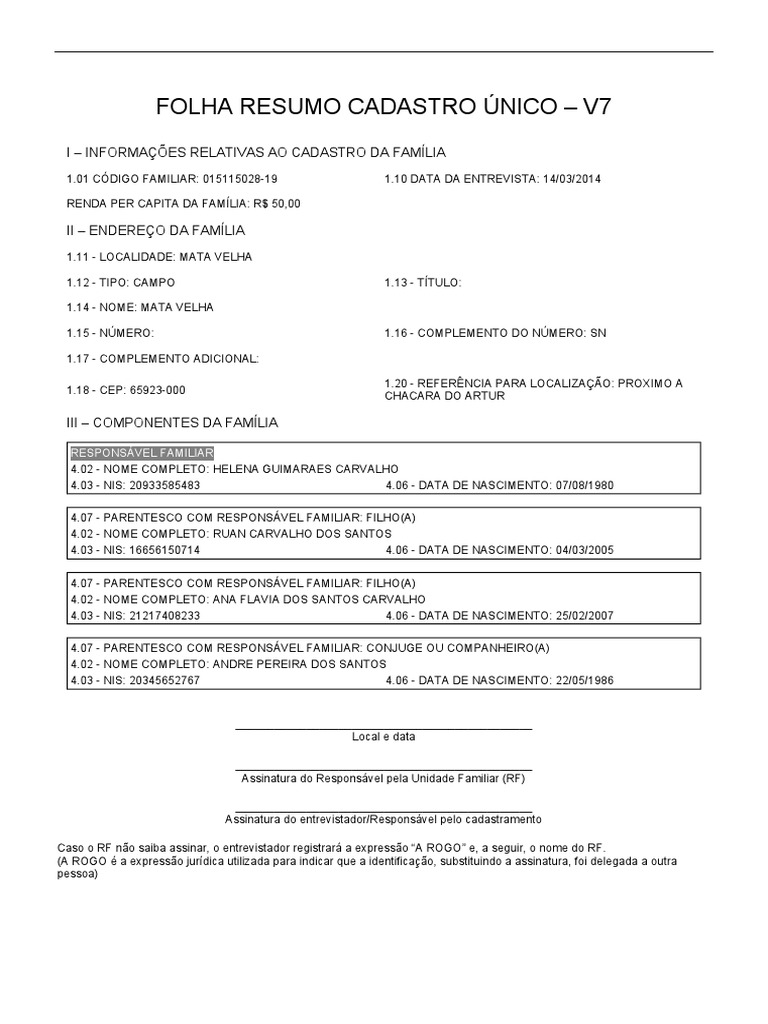Folha Resumo Cadastro Unico v7 I Informa | PDF | Direito