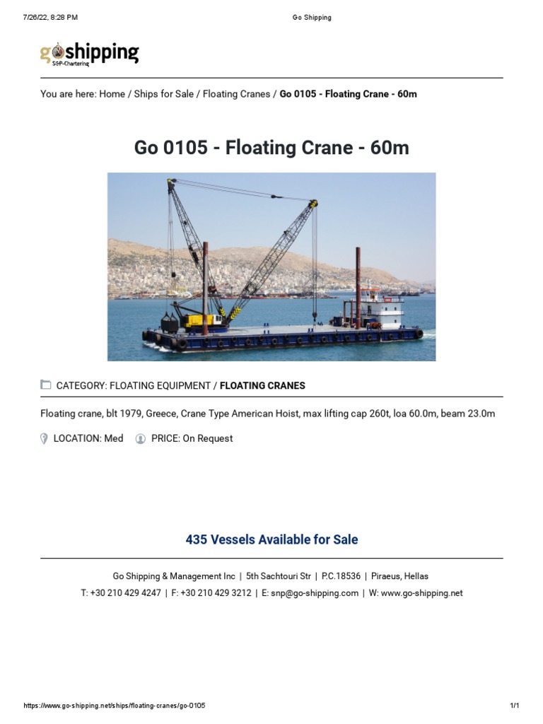 Go 0105 - Floating Crane - 60m: 435 Vessels Available For Sale | PDF ...