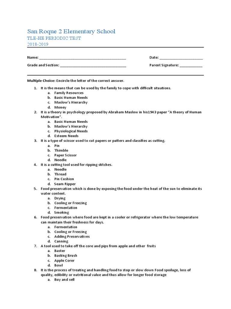 EPP-HE 6 Periodic Test 2018-2019 | PDF | Food Preservation | Foods