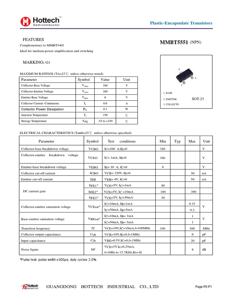 Transistor Sot23 MMBT5551 G1 | PDF | Bipolar Junction Transistor ...