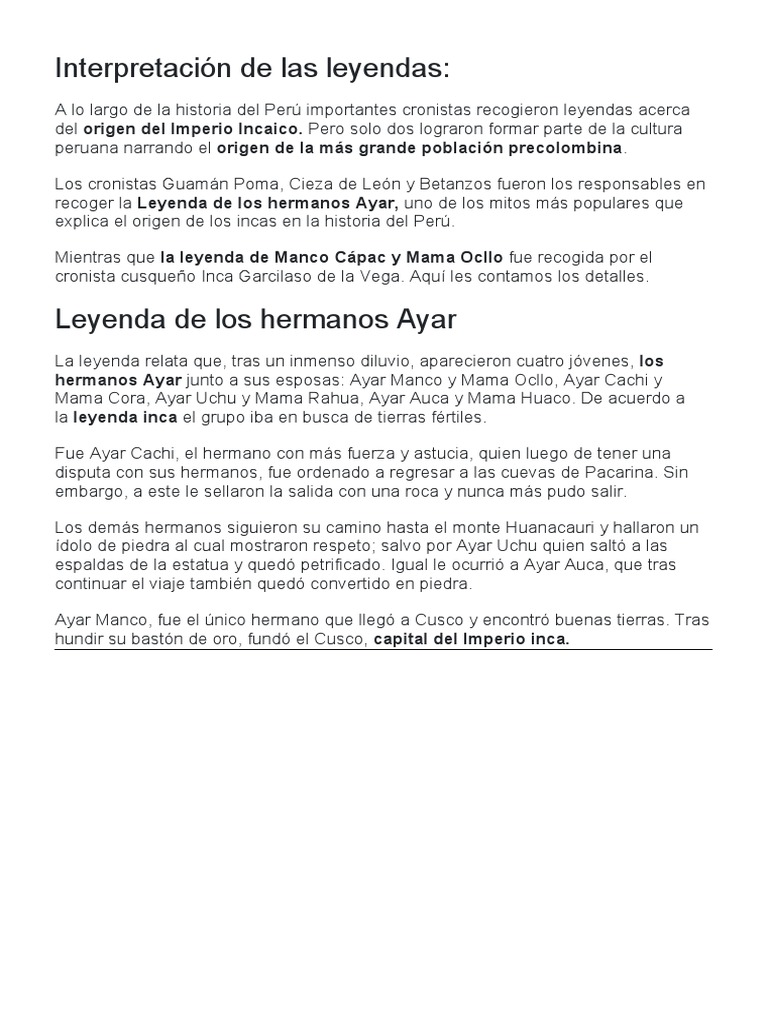 Interpretación de Las Leyendas | PDF | Imperio Inca