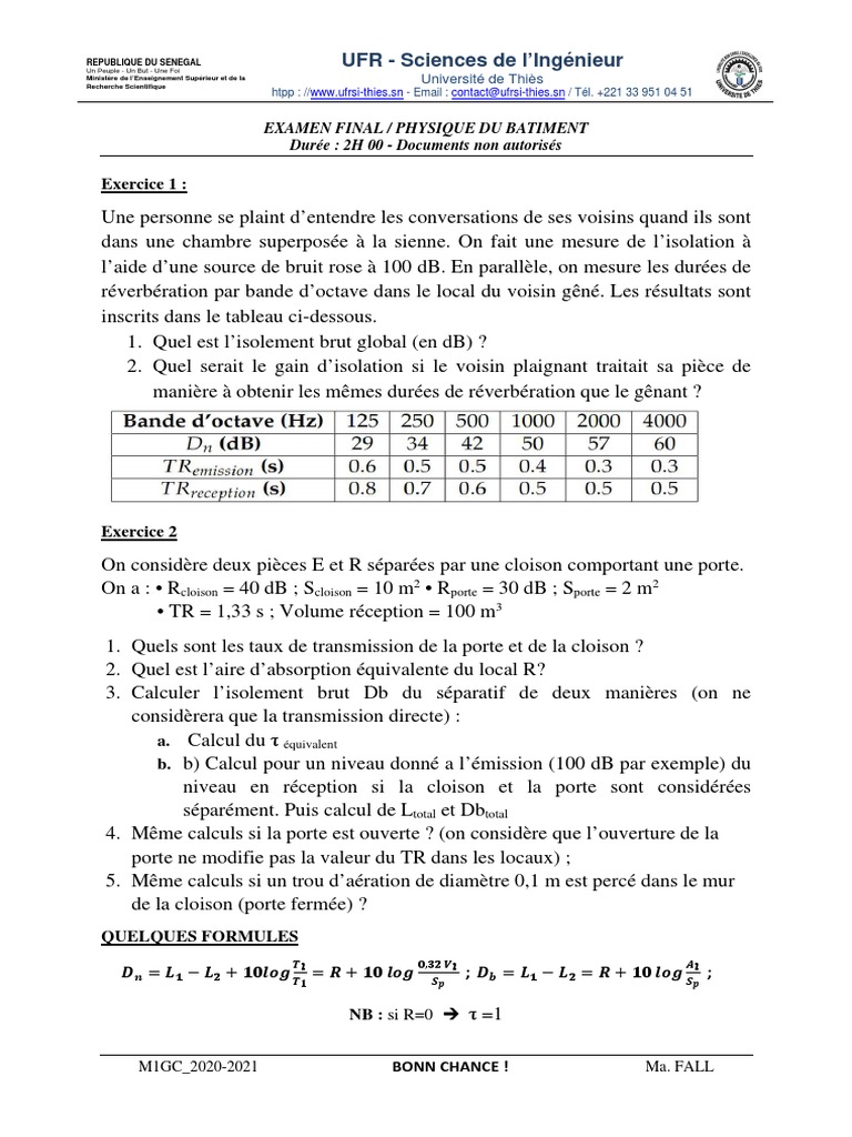 EXAMEN Finale Physique | PDF | Décibel | Acoustique