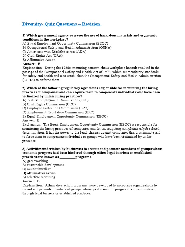 Diversity Quiz-Revision - Eng - Fall 2021 | PDF | Equal Employment ...