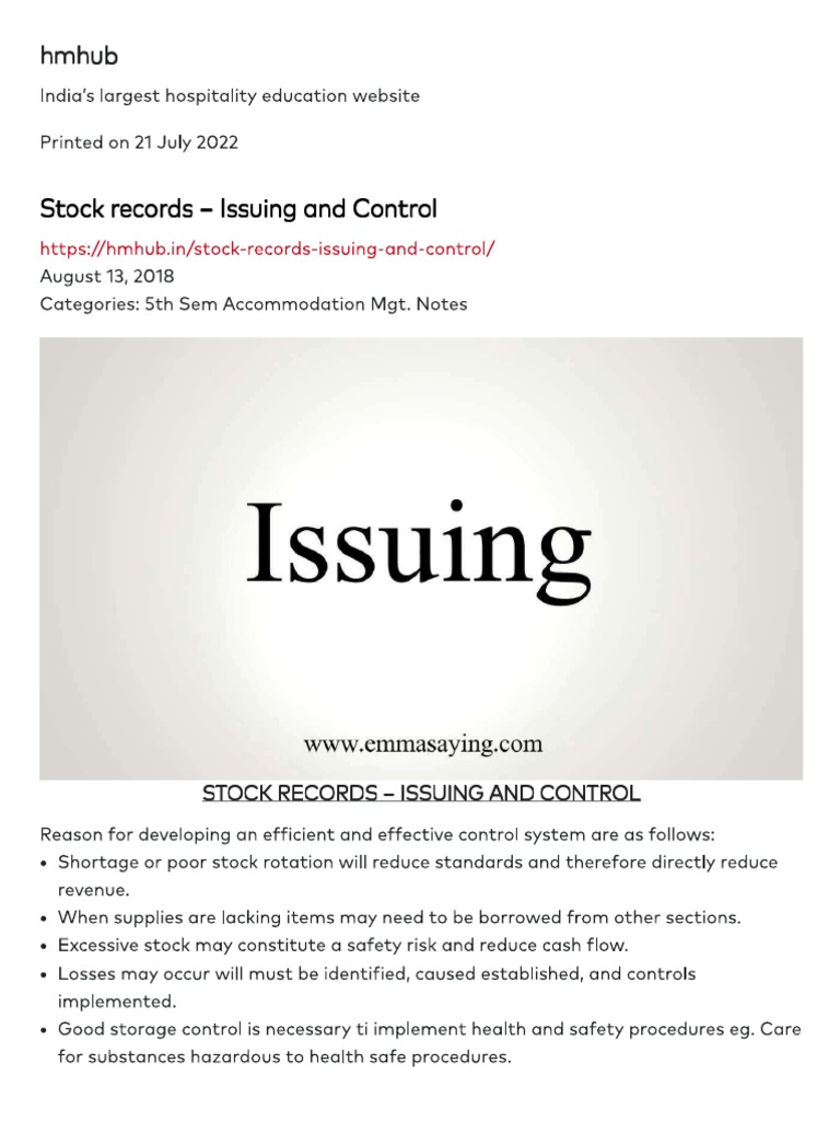 Stock Records - Issuing and Control | PDF