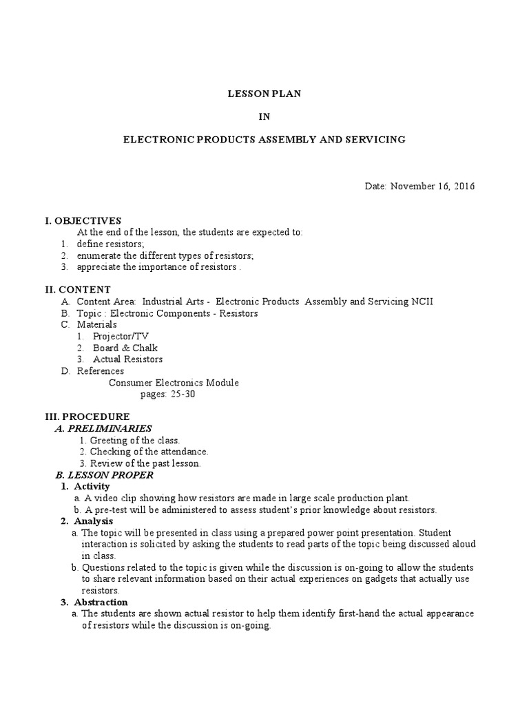 SHS - Lesson Plan | PDF | Resistor | Electrical Resistance And Conductance